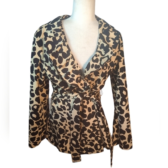 Darjoni | Jackets & Coats | Leopard Print Plus Size Belted Cream Black ...